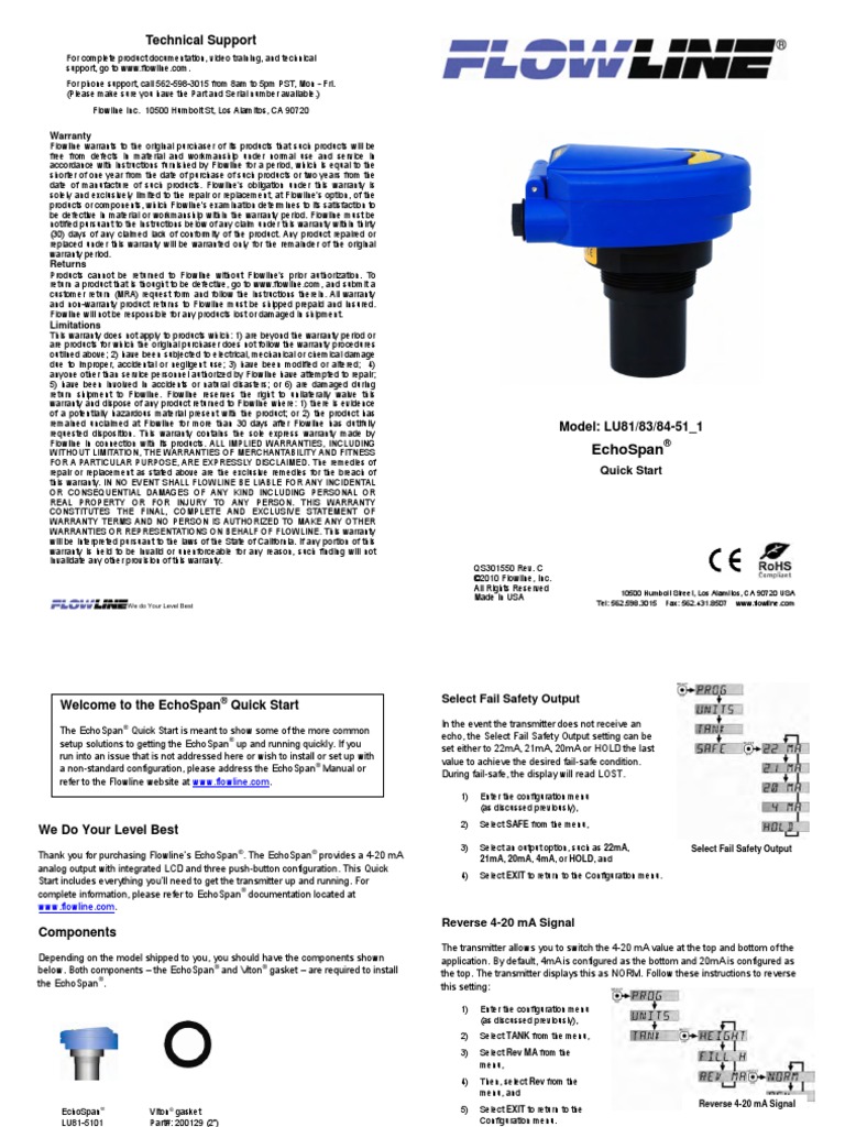 FlowLine Level Transmitter Ultrasonic EchoSpan LU81 LU83 LU84 Quick ...