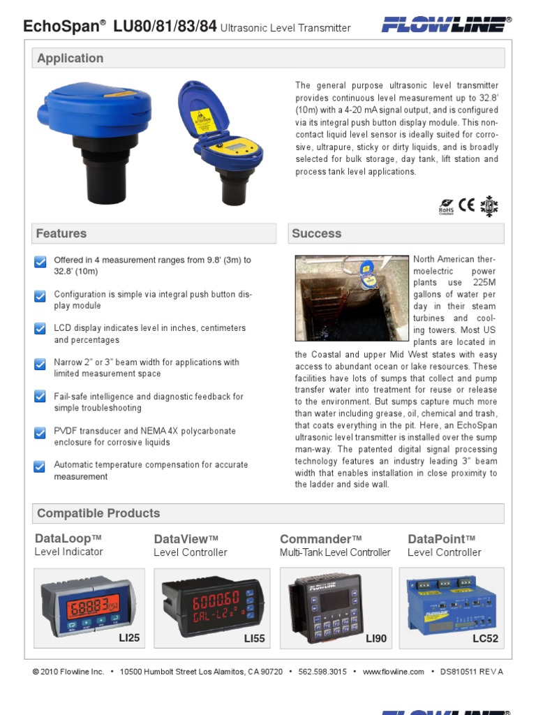 FlowLine Level Transmitter Ultrasonic EchoSpan LU80 LU81 LU83 LU84 Data ...