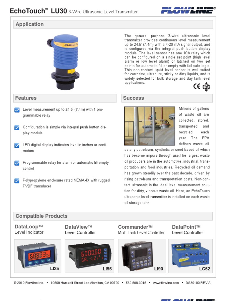 FlowLine Level Transmitter Ultrasonic EchoTouch LU30 Data Sheet | PDF ...