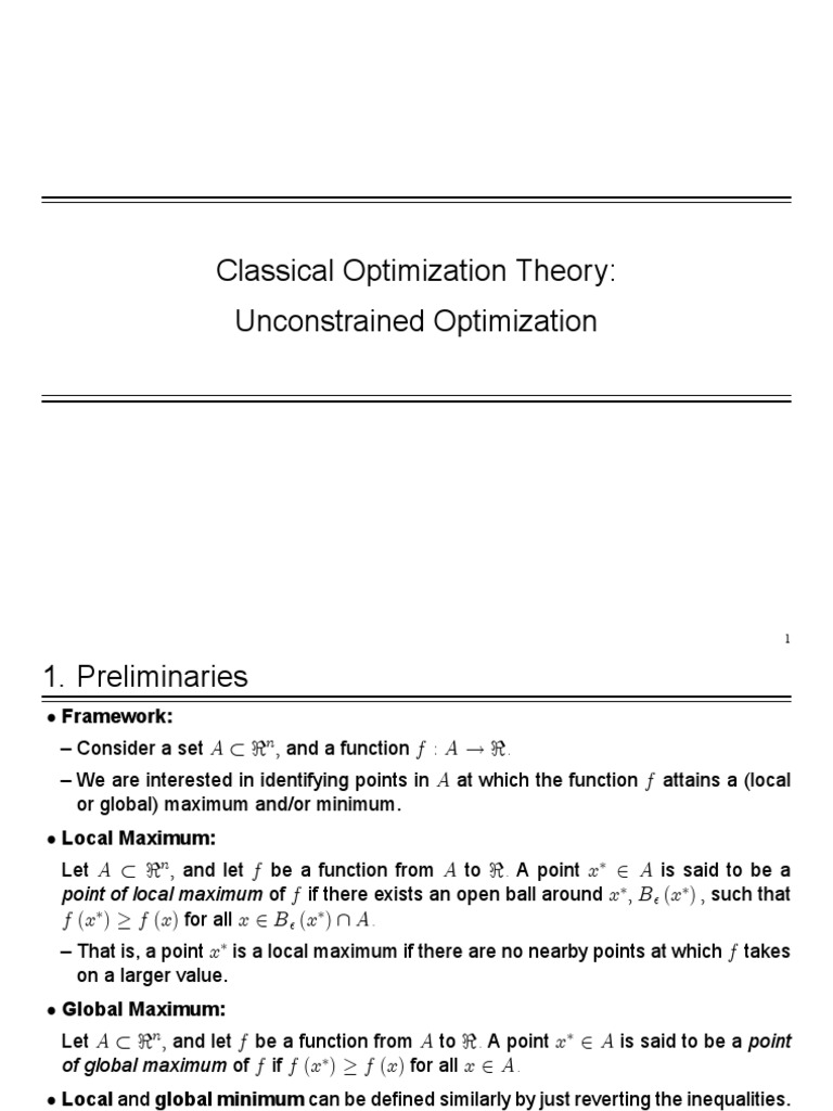 Classical Optimization Theory: Unconstrained Optimization | PDF | Maxima And Minima ...