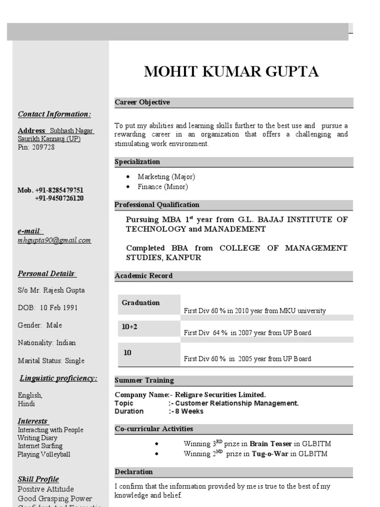 Mohit Gupta Resume | PDF
