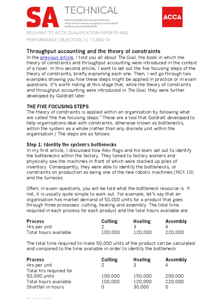 ACCA F5 Throughput Accounting | PDF