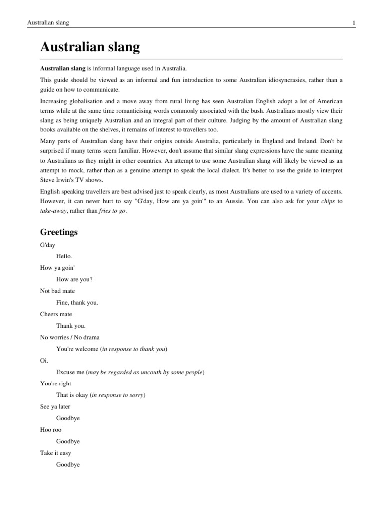 Australian Slang | PDF | Slang | Language Varieties And Styles