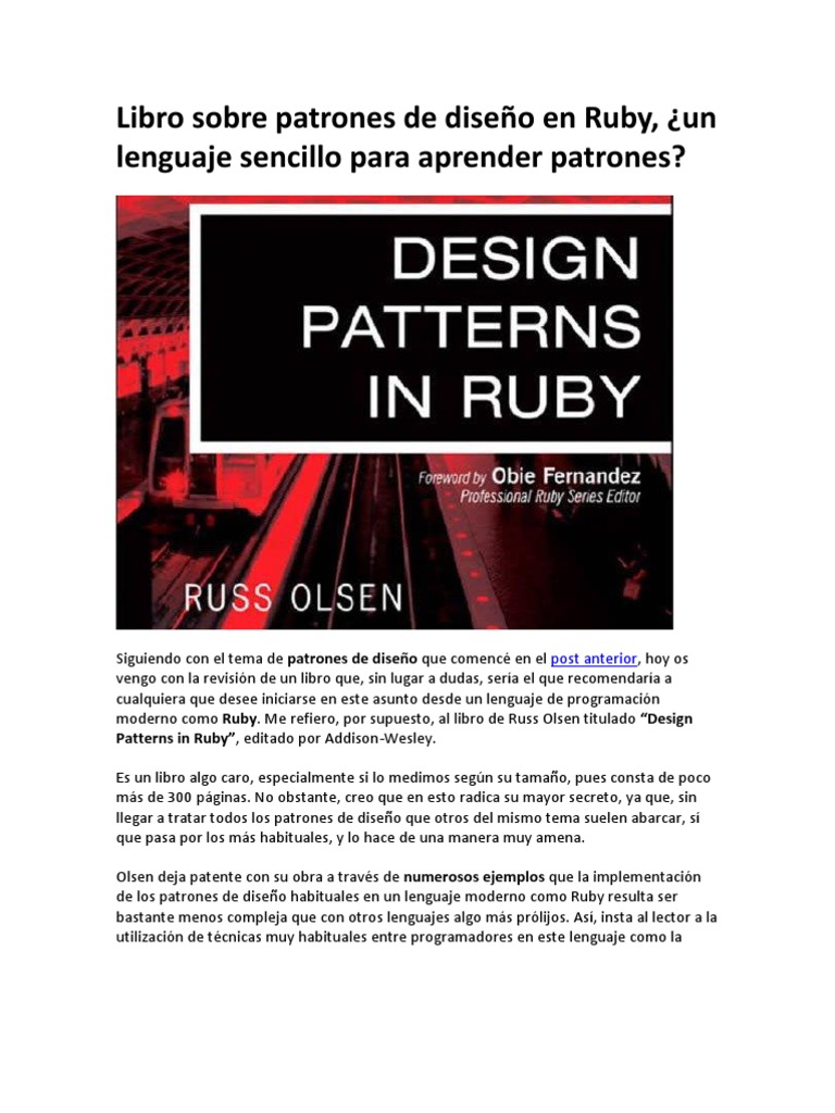 Libro Sobre Patrones de Diseño en Ruby | PDF | Ruby (lenguaje de programación) | Lenguaje de ...