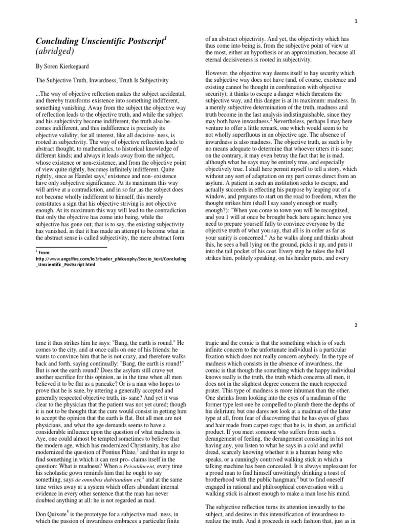 Concluding Unscientific Postscript - Abridged | PDF | Existence ...