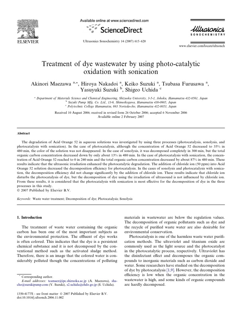 Treatment of Dye Wastewater by Using Photo-Catalytic Oxidation With ...