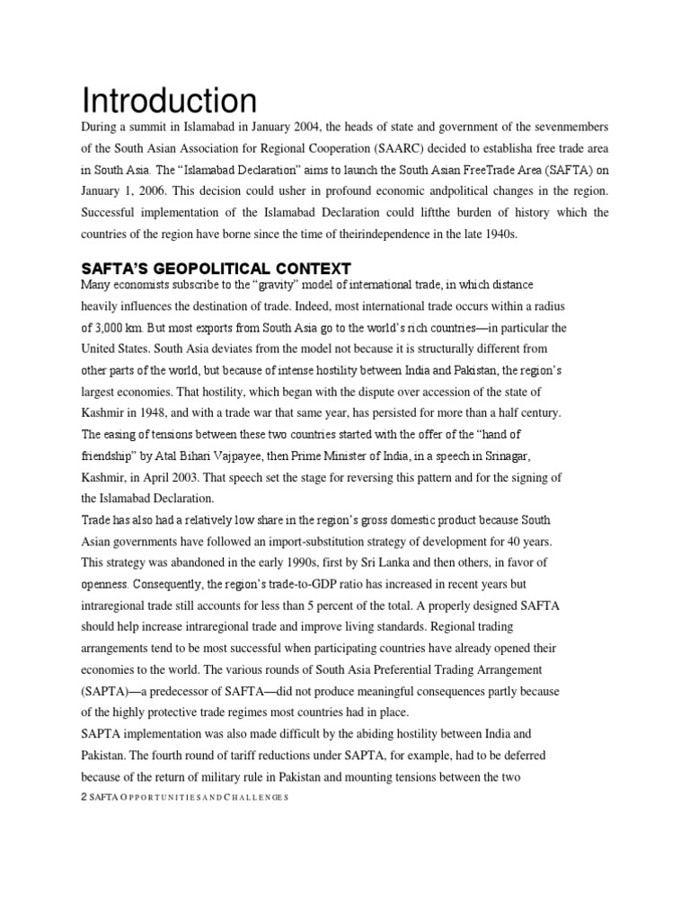 Safta'S Geopolitical Context | PDF | Foreign Direct Investment ...