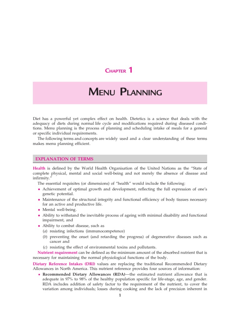 Menu Planning | PDF | Healthy Diet | Nutrition
