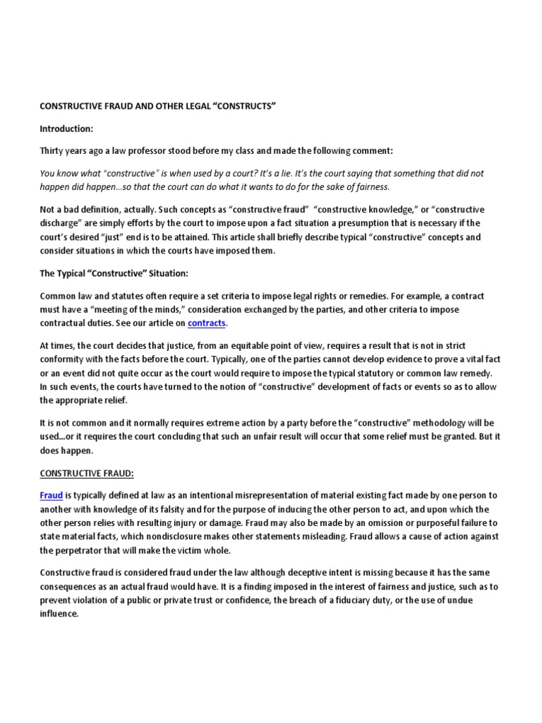 Constructive Fraud and Other Legal | PDF | Fraud | Restitution
