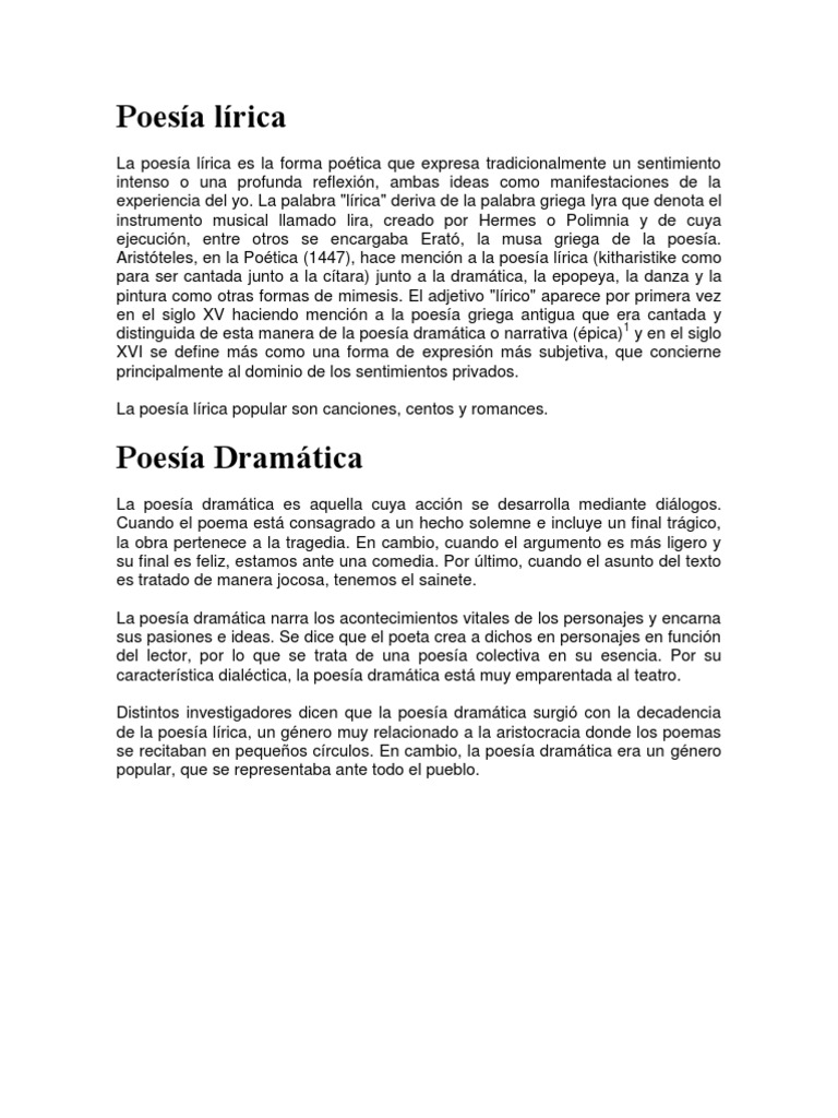 Historia y Tipos de Poesía: Lírica, Dramática y Épica | PDF