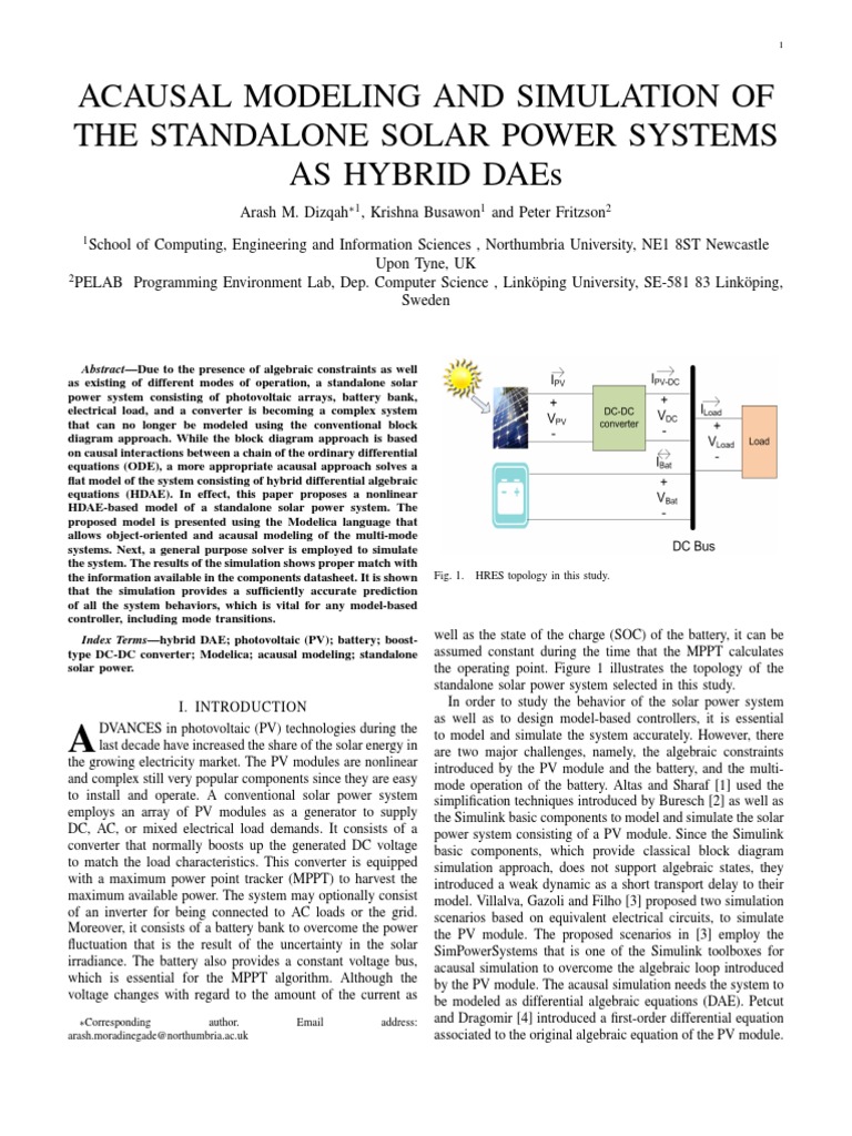Acausal Modeling and Simulation of The Standalone Solar Power Systems ...