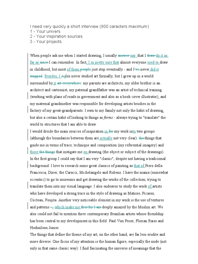 I Need Very Quickly A Short Interview (800 Caracters Maximum) 1 - Your ...