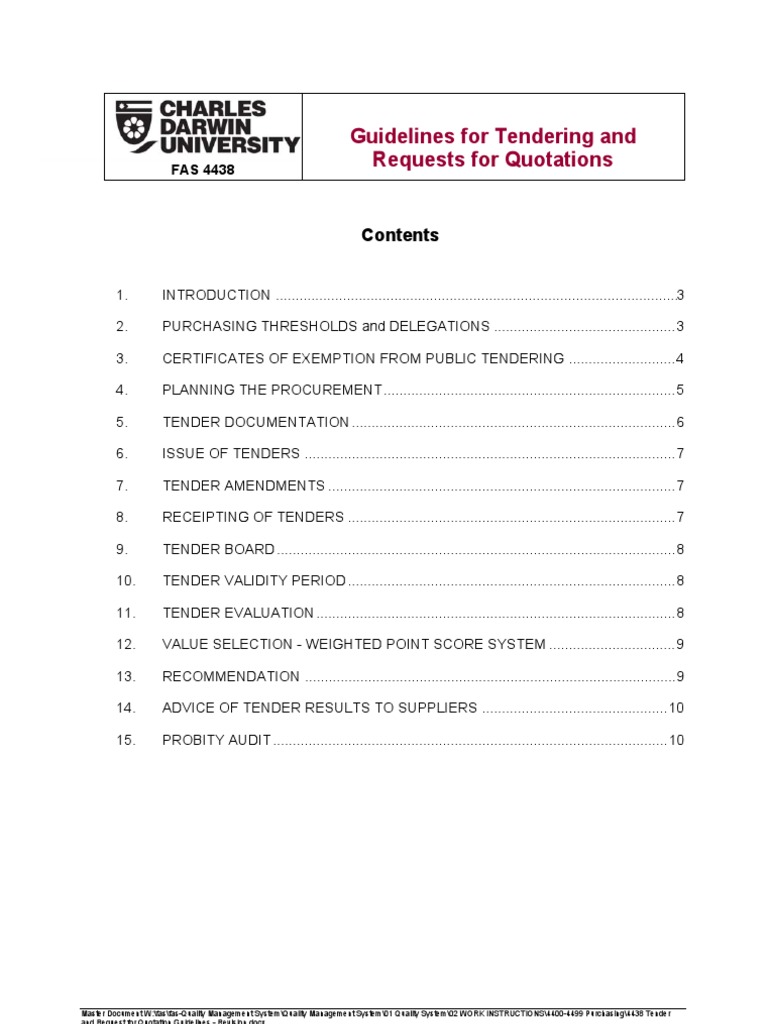 4438 Tender and Request For Quotation Guidelines | PDF | Procurement | Specification (Technical ...