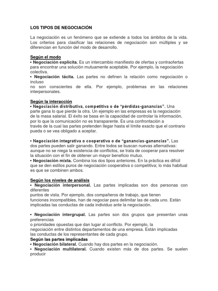 Tipos de Negociación y Ejemplos | PDF | Negociación | Conflicto (proceso)