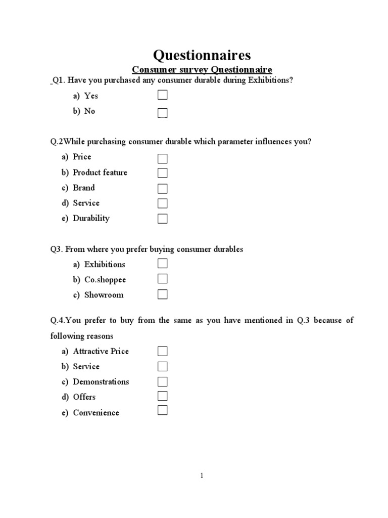 Questionnaires | Retail | Industries