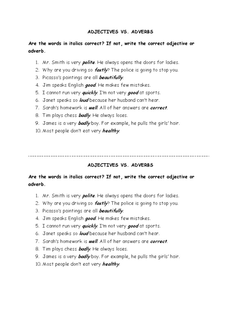 Adjectives and Adverbs Exercises | PDF | Language Arts & Discipline