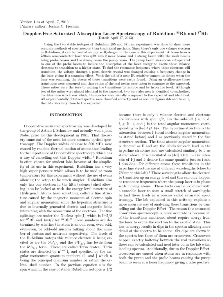 Doppler-Free Saturated Absorption Spectroscopy of Stable Rubidium ...
