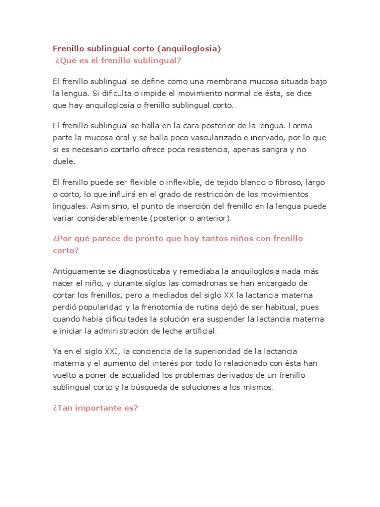 Frenillo Sublingual Corto (Anquiloglosia) | PDF | Pecho | Leche