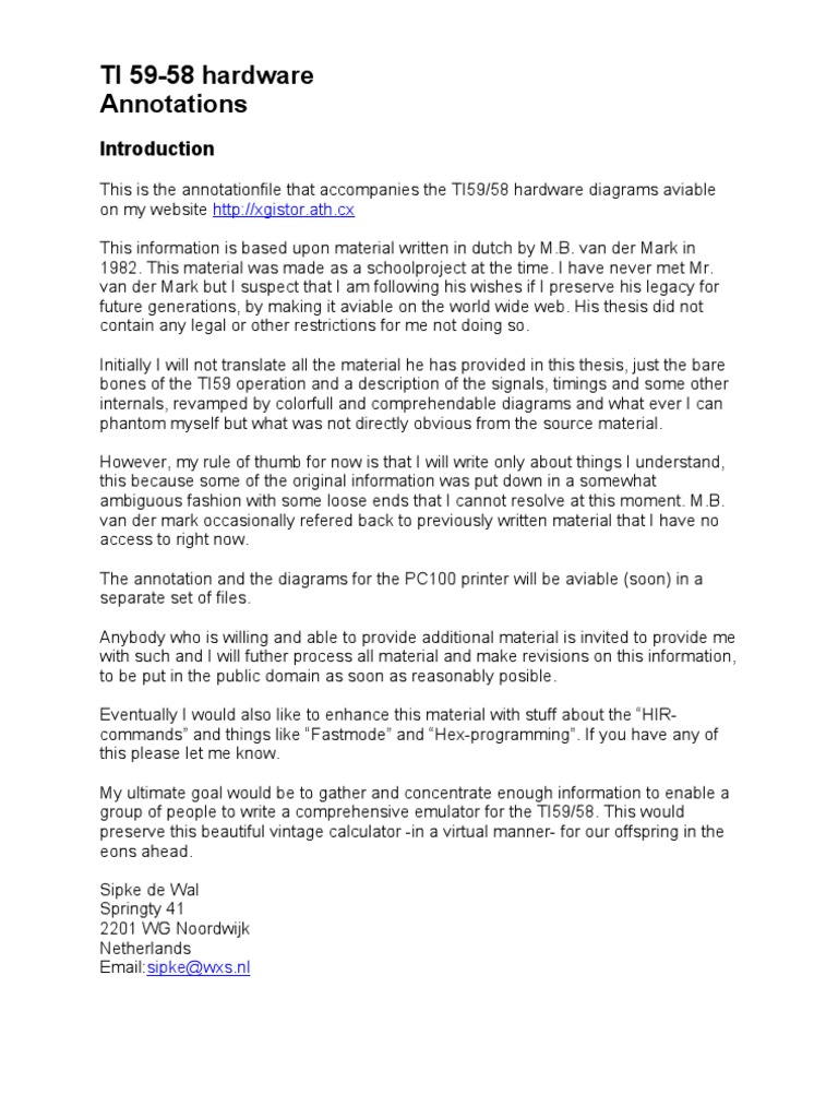 TI58 - TI59 Hardware Annotations | PDF | Read Only Memory | Central Processing Unit