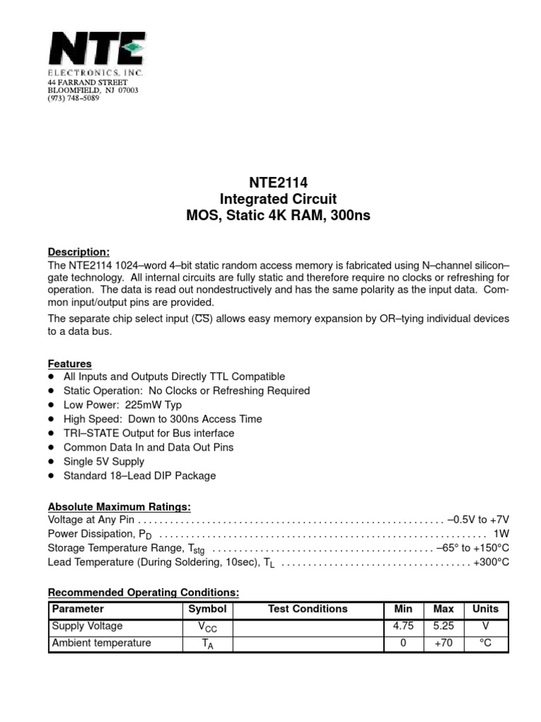 2114 Sram | PDF | Random Access Memory | Electronic Engineering