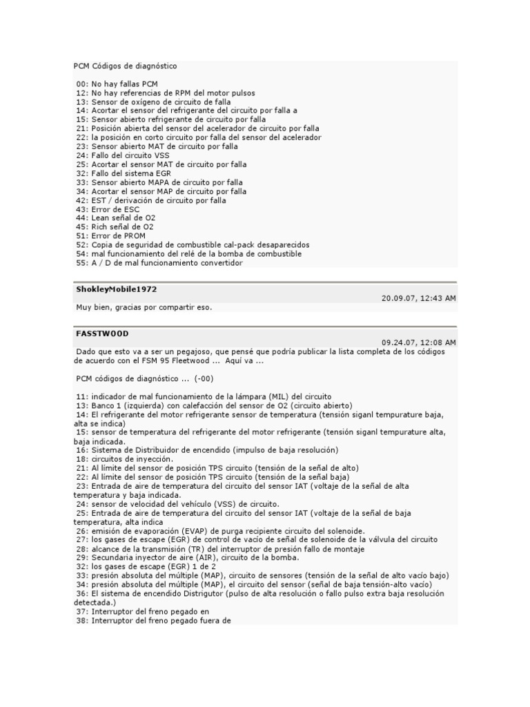 Códigos de falla OBD1 Chevrolet | PDF | Sensor | Oxígeno