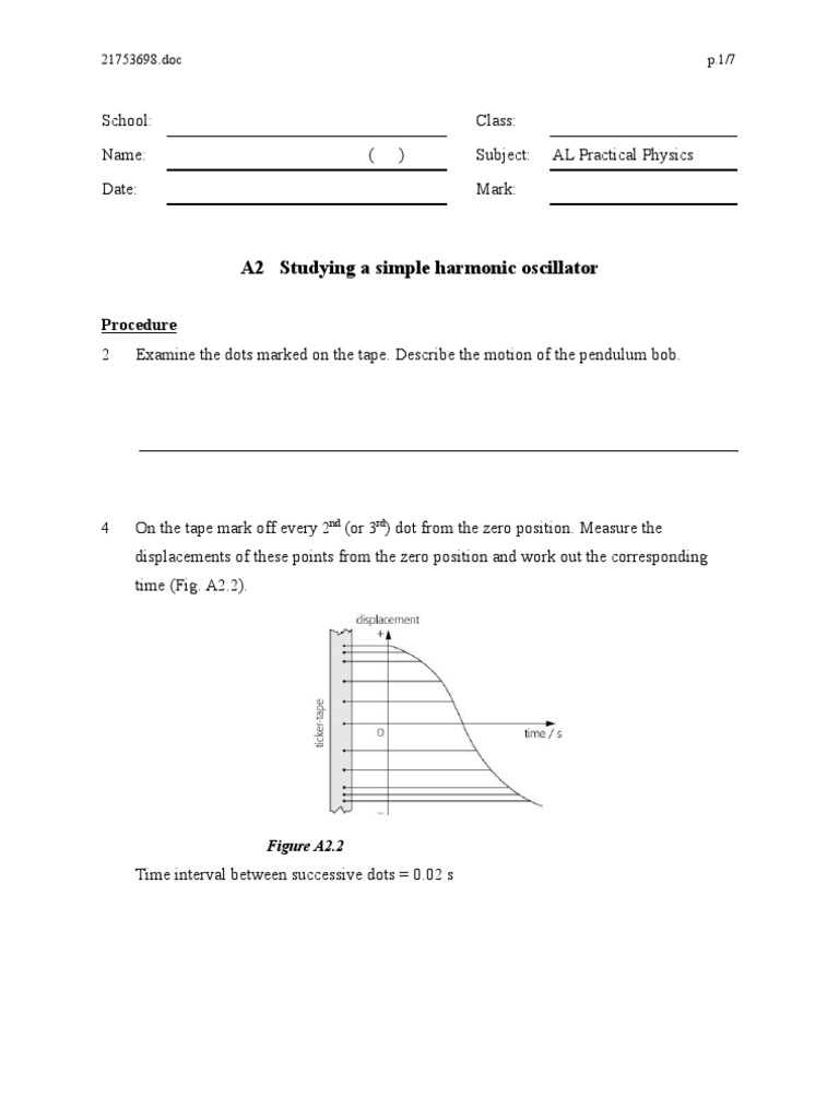 Simple Harmonic Oscillator Lab Guide | PDF