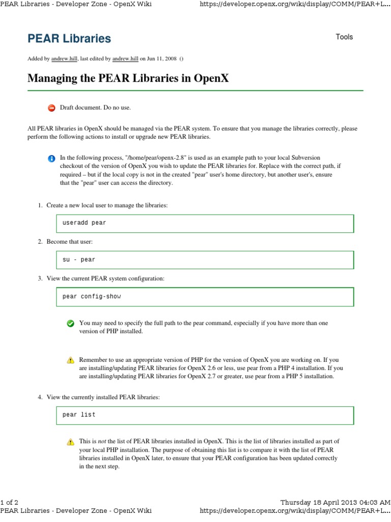 Managing The Pear Libraries in Openx | PDF | Pear | Php