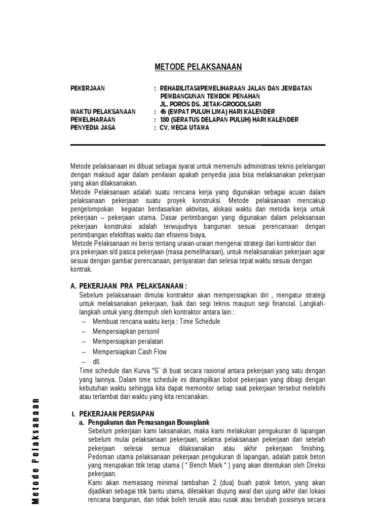 Metode Pelaksanaan Talud Grogol | PDF