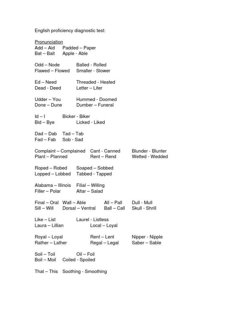 English Proficiency Diagnostic Test | PDF | Verb | Grammar