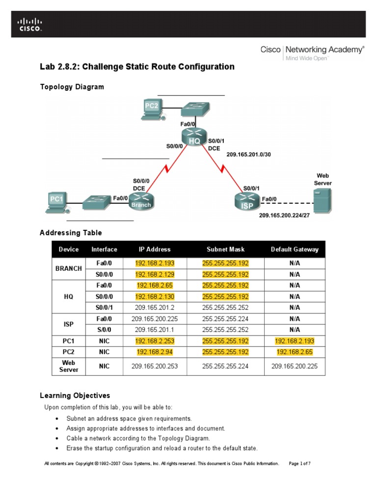 E2 Lab 2 8 2 | PDF | Router (Computing) | Routing