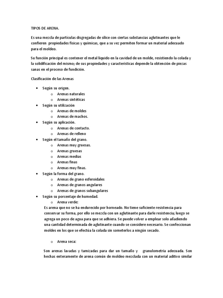 Tipos de Arena | PDF | Fundición (metalurgia) | Aluminio
