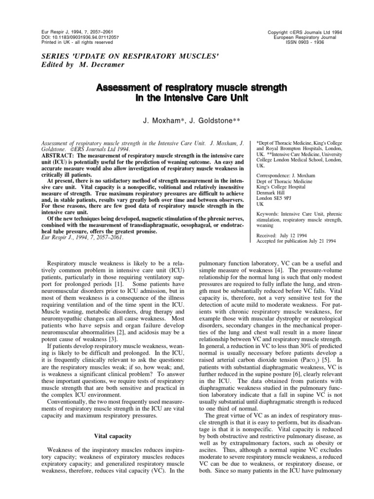 Assessment of Respiratory Muscle Strength | PDF | Weakness ...