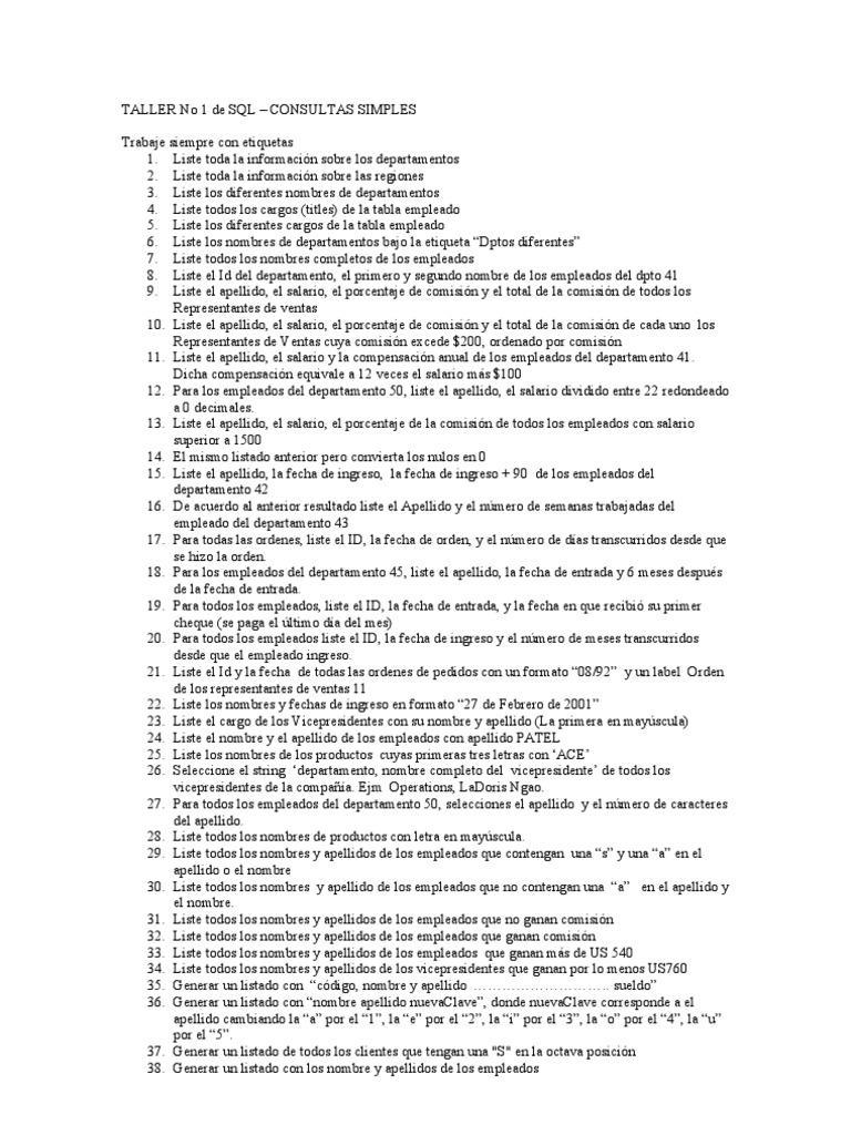 Taller No 1-SQL | PDF | Salario | Ajedrez