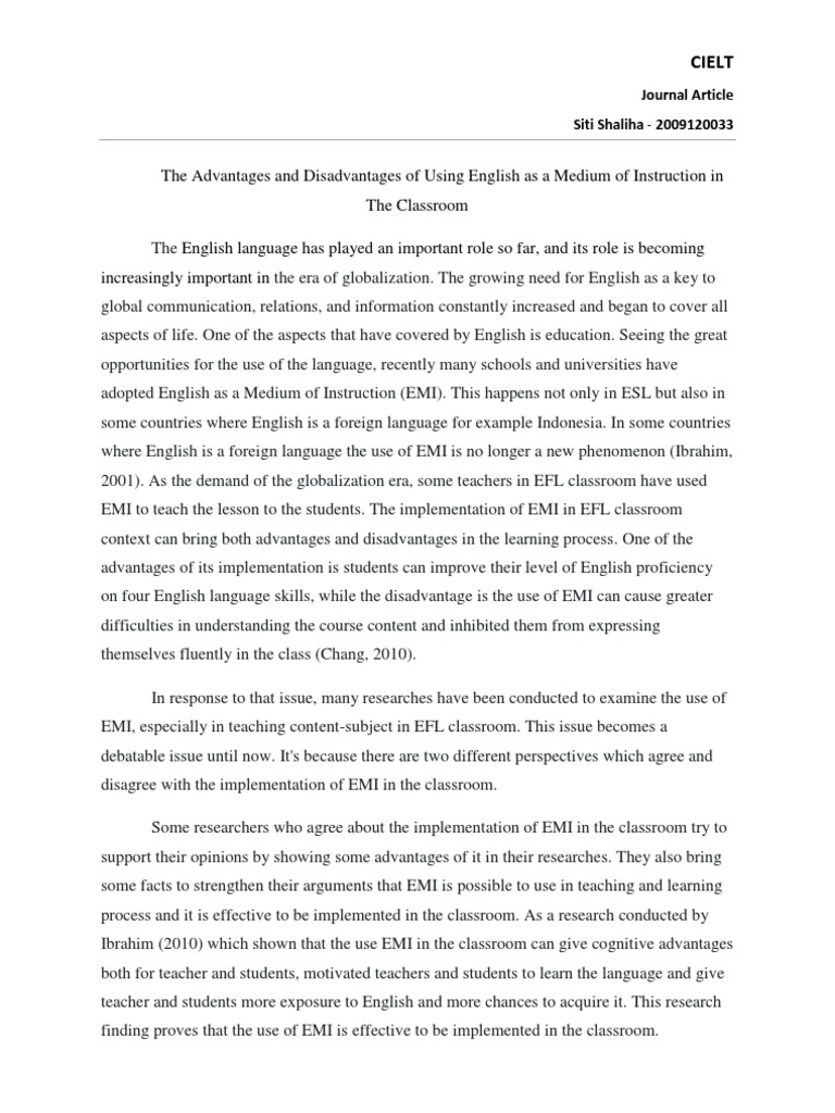 CIELT - The Advantages and Disadvantages of Using English As A Medium ...