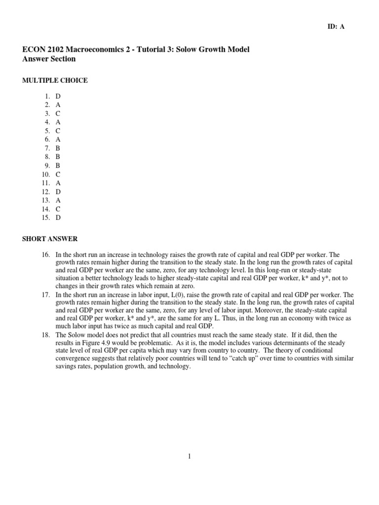 ECON2102 Tutorial 3 Sol | PDF | Economic Growth | Long Run And Short Run