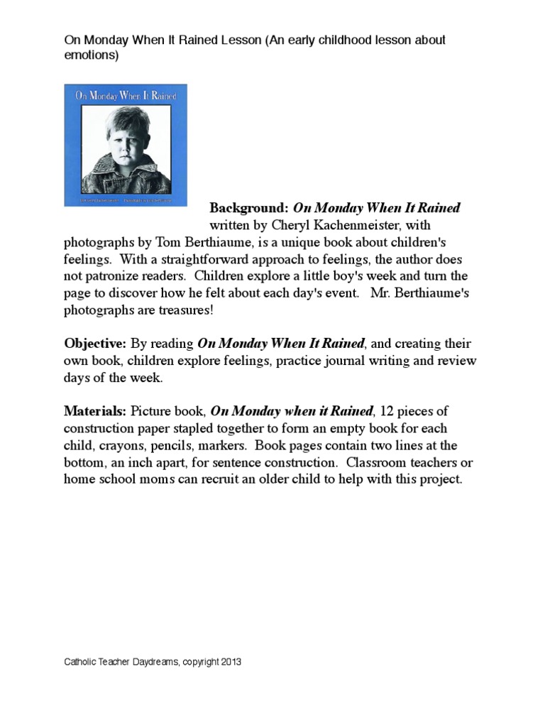 On Monday When It Rained Lesson | PDF | Emotions | Schools