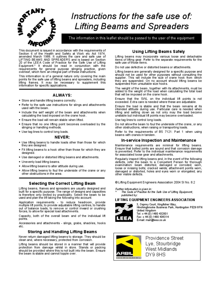 Safe Use of Lifting Beams | PDF | Home & Garden