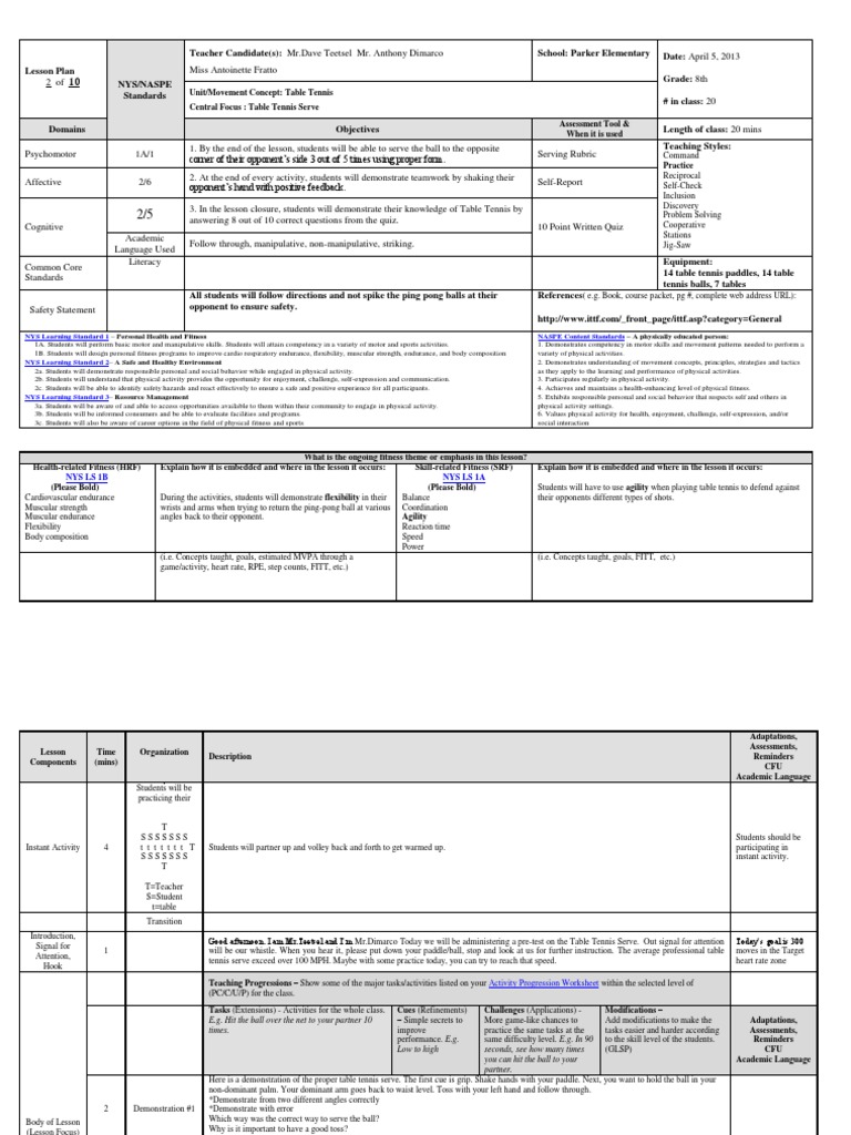 Table Tennis Lesson Plan | PDF | Physical Fitness | Table Tennis