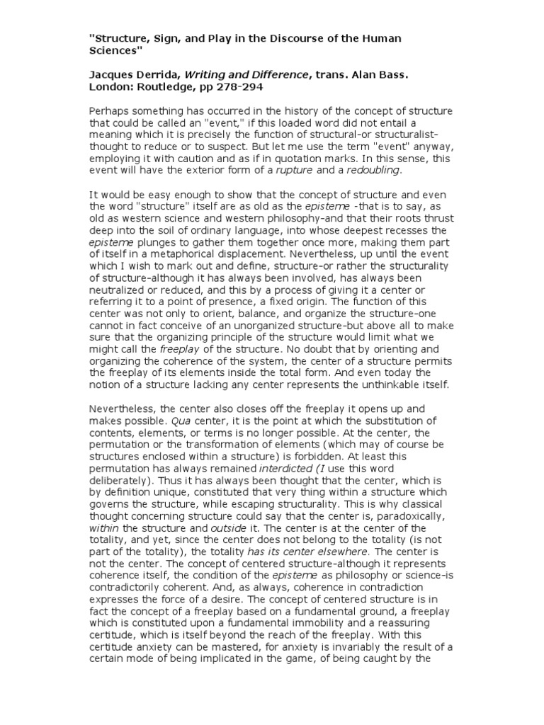 Structure, Sign, and Play in The Discourse of The Human Sciences | PDF ...