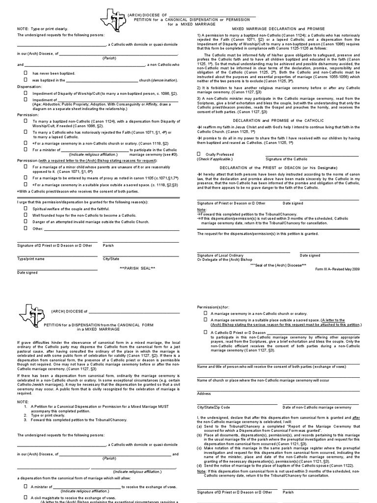 Om Canonical Form and Report or Permission For A Mixed Marriage | PDF ...