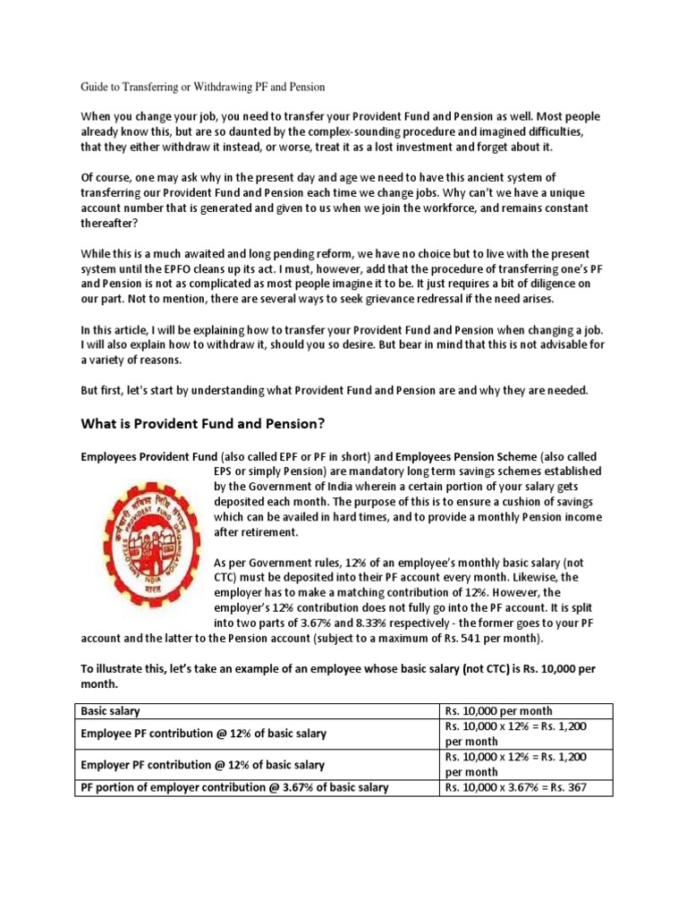 Guide to Transferring or Withdrawing PF and Pension | Pension | Employment