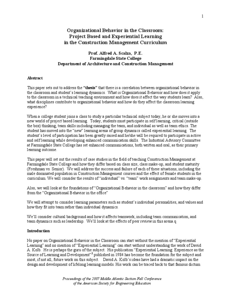 08 Organizational Behavior In The Classroom Pdf Project Based