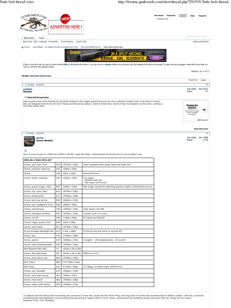 Smle Bolt Thread Sizes | PDF | Screw | Projectiles