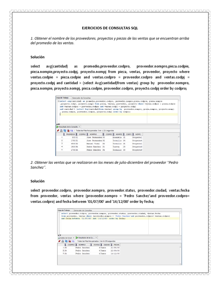 Ejercicios de Consultas SQL y Promedios | PDF | Informática y tecnología de la información | Ocio