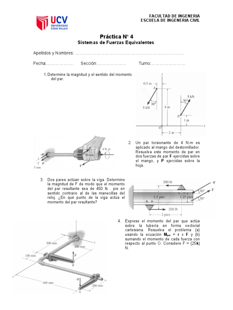 Practica Calificada 4-Estatica | PDF | Fuerza | Vector Euclidiano