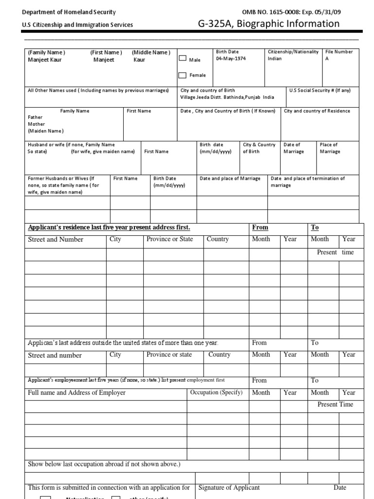 G-325A Biographic Information Form | PDF