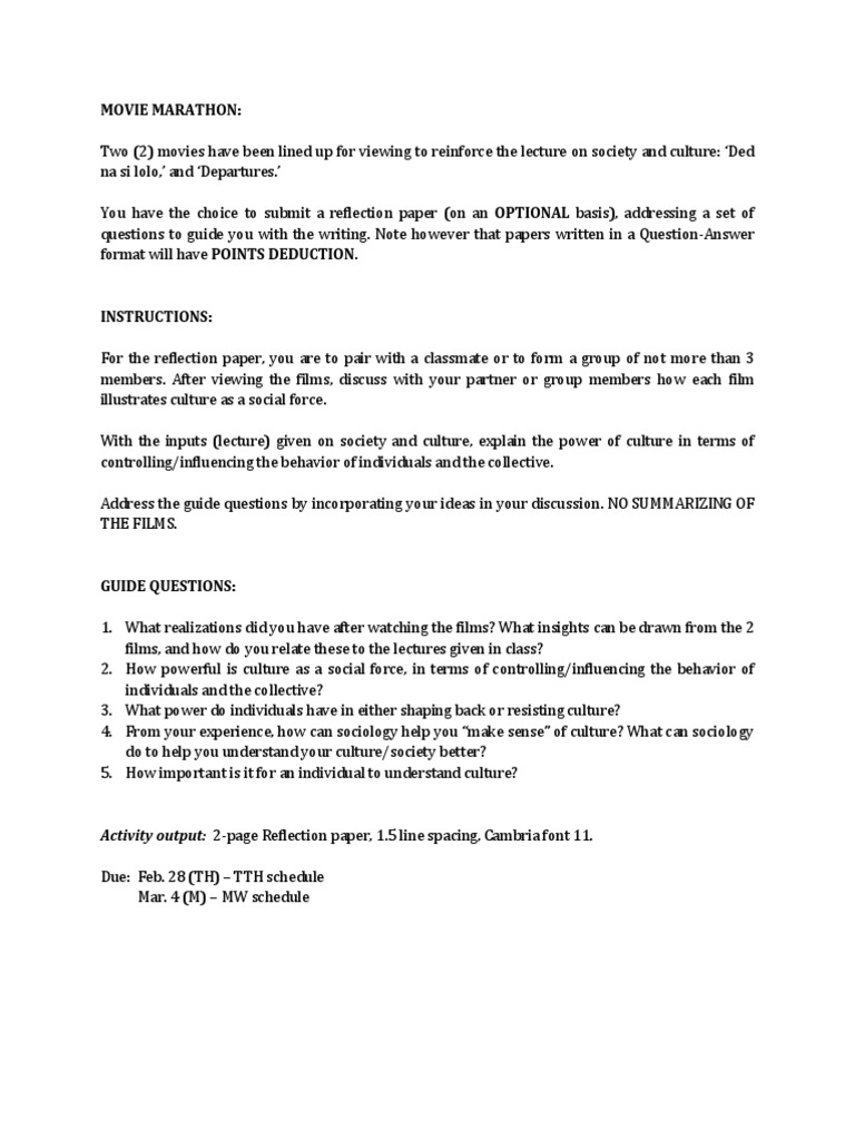 Movie Reflection Paper Instructions | PDF | Philippines | Epistemology