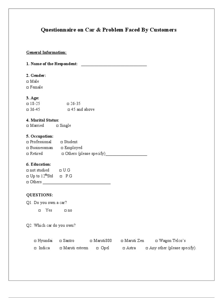 Car Ownership and Customer Feedback Survey | PDF | Automobiles ...