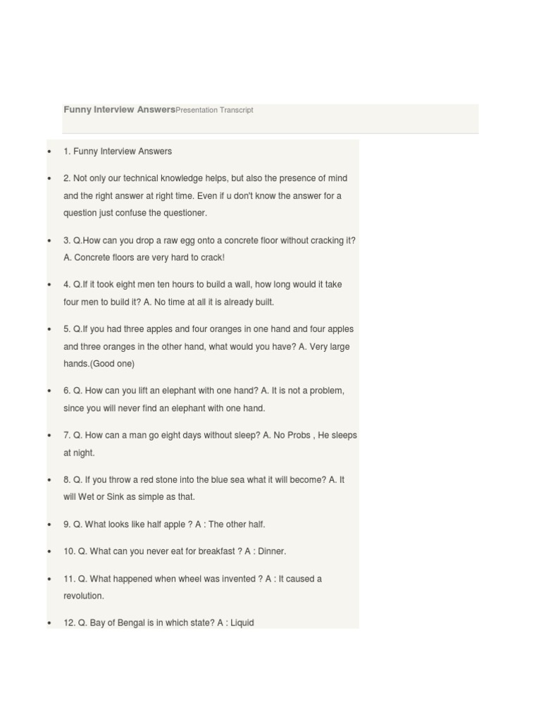 Funny Interview Answers | PDF | Lateralization Of Brain Function ...
