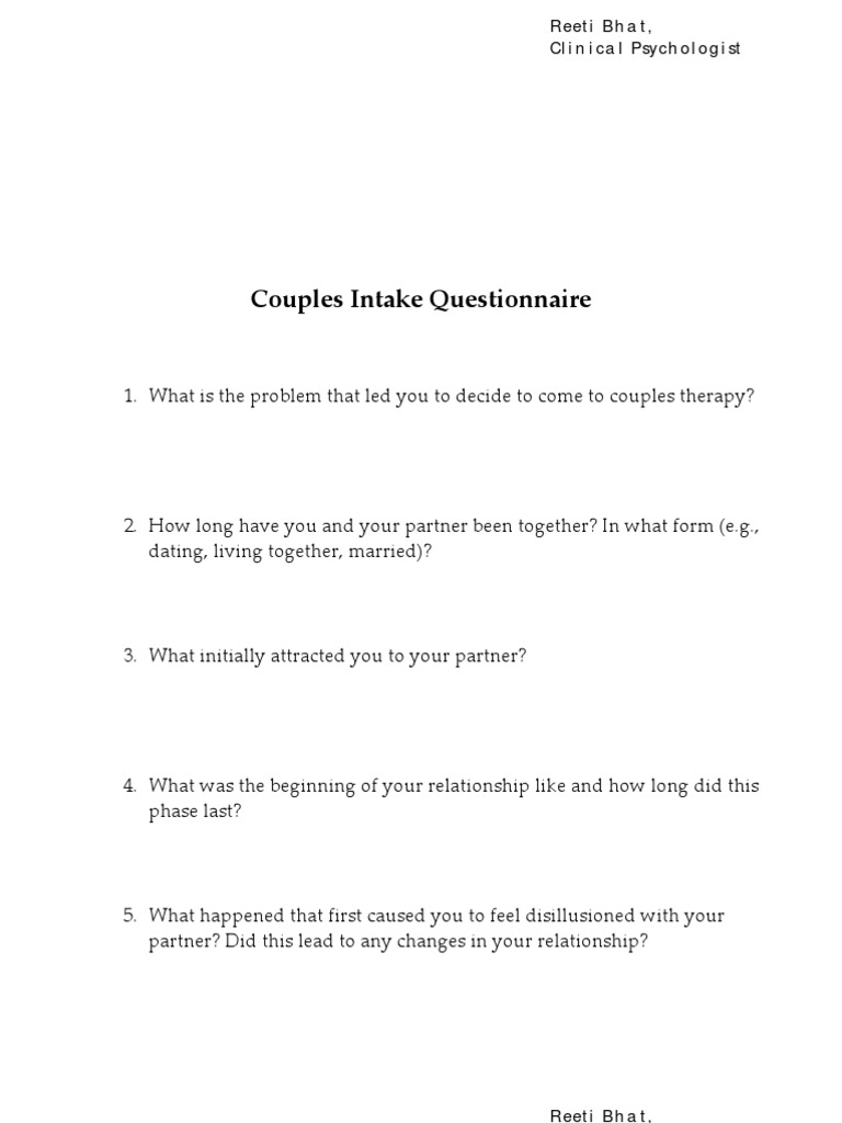 Couples Therapy Questionnaire | PDF | Intimate Relationships | Anger